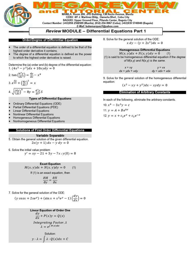 Differential Equations Review Guide | PDF | Differential Equations ...