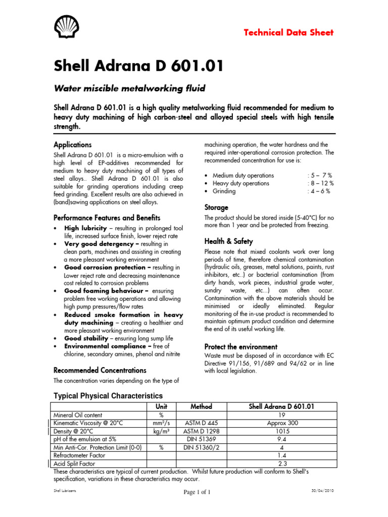 Shell Adrana D 601.01 Overview | PDF | Corrosion | Metalworking