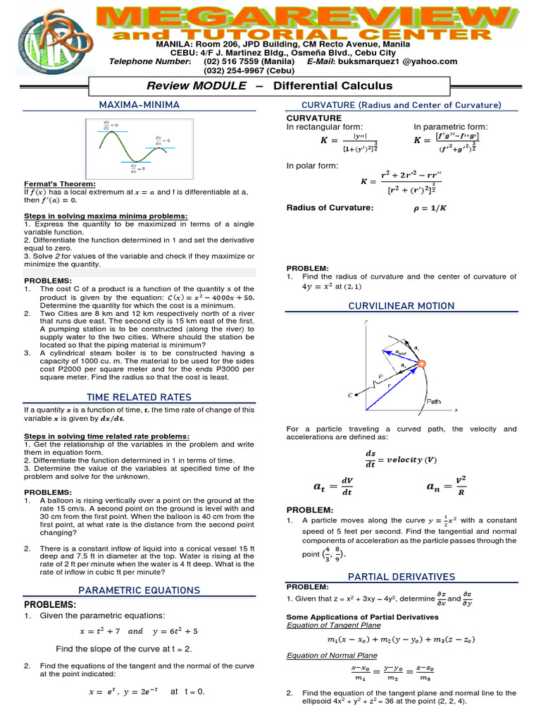 Module 05 - Differential Calculus [PART 2] | PDF | Acceleration | Curvature