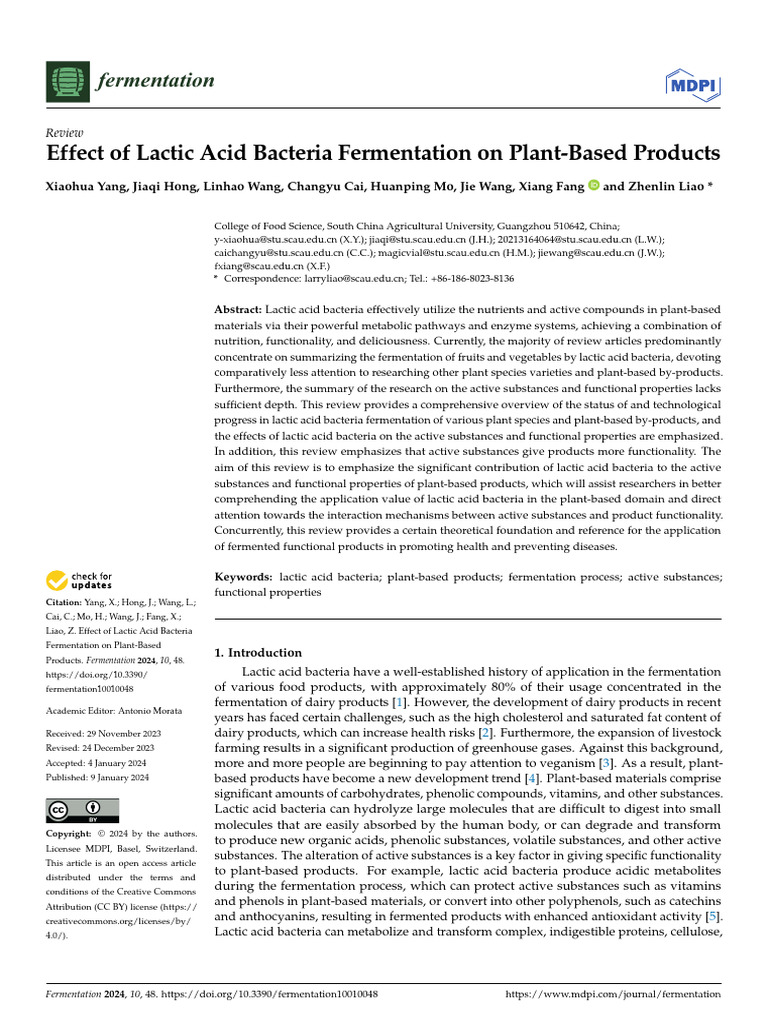 Fermentation 10 00048 | PDF | Fermentation | Lactic Acid