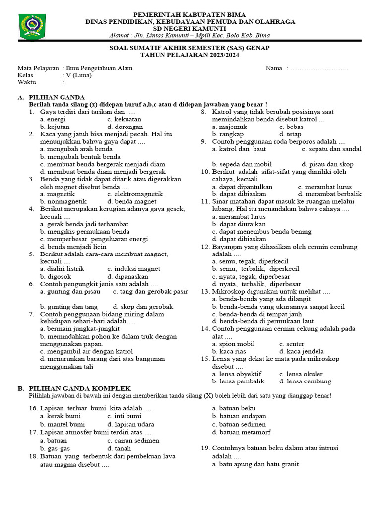 Soal PAT IPA Kelas 5 | PDF