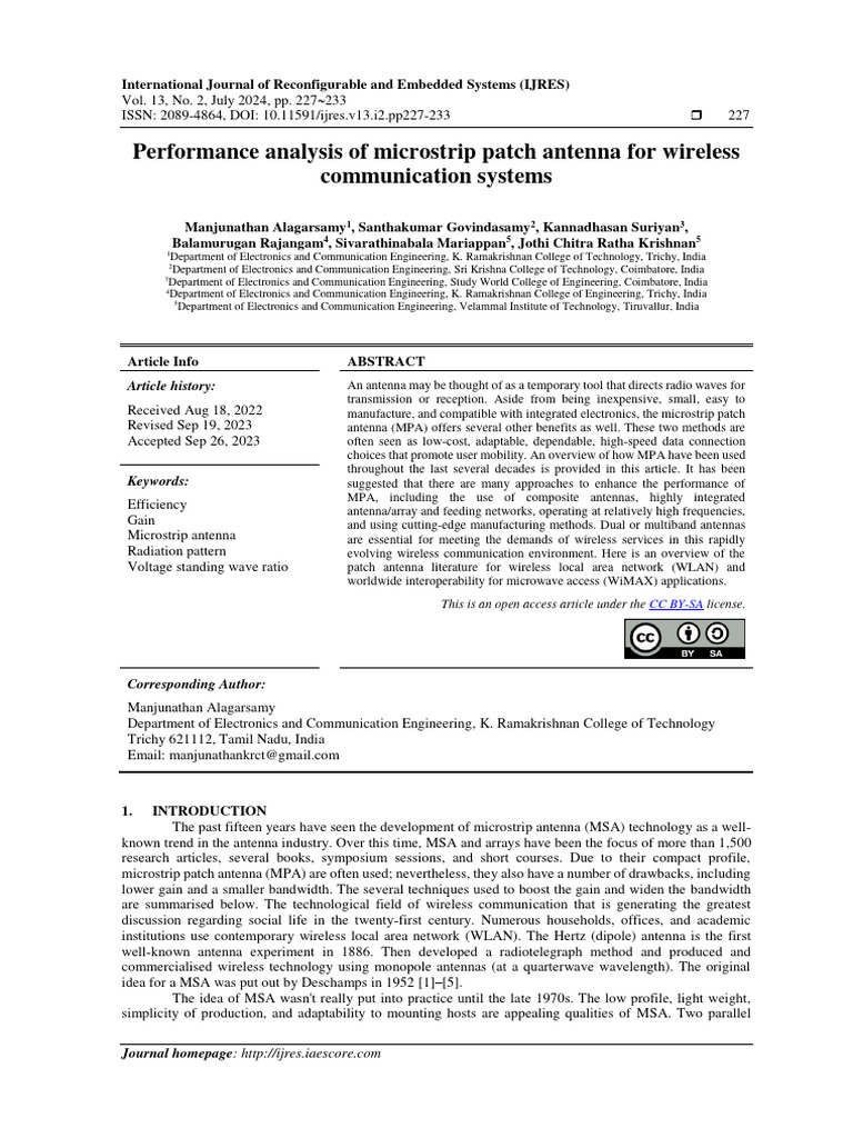 Performance Analysis of Microstrip Patch Antenna For Wireless ...