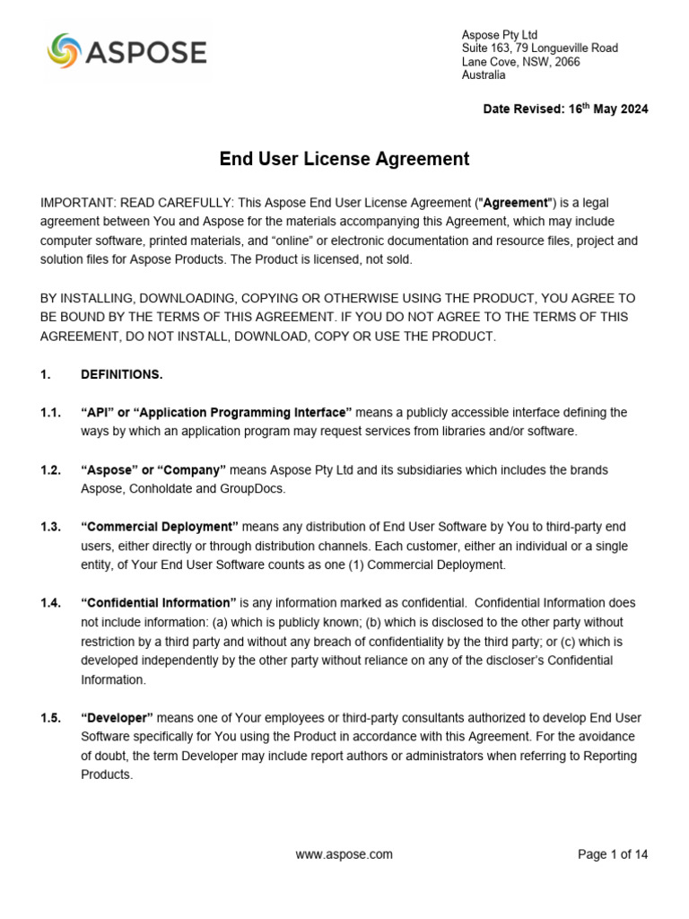 Aspose End User License Agreement 2024-05-16 | PDF | Application ...