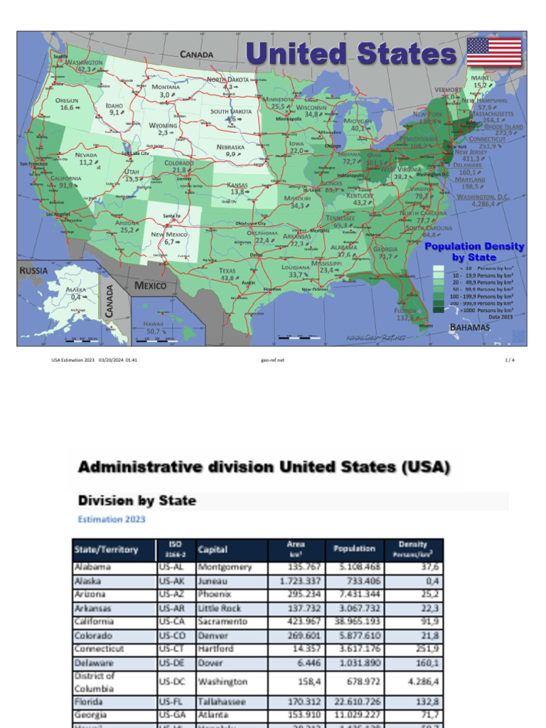 USA Population and Area Estimates 2023 | PDF | The United States