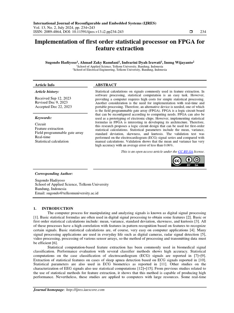 Implementation of First Order Statistical Processor On FPGA For Feature Extraction | PDF | Field ...
