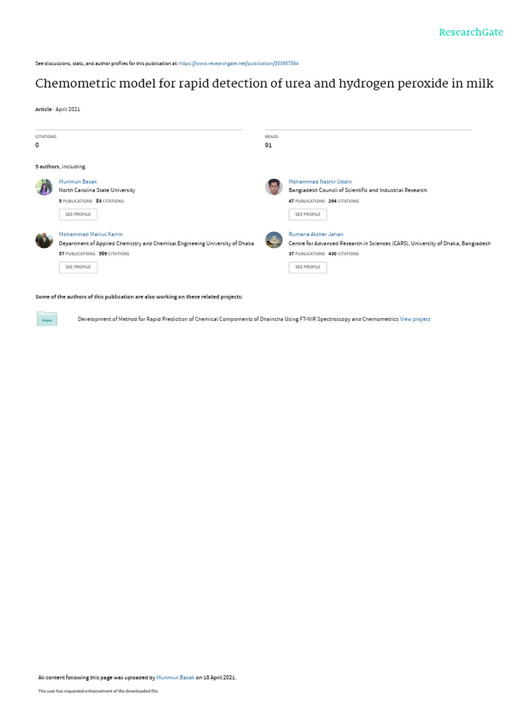 Chemometric Model For Rapid Detection of Urea and Hydrogen Peroxide | PDF | Chemometrics ...