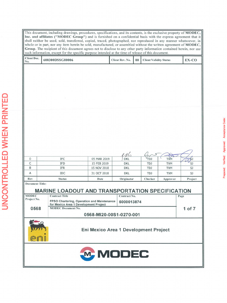 0568-Mi20-00s1-0270-001, Rev. 0 Marine Loadout and Transportation Specification | PDF ...