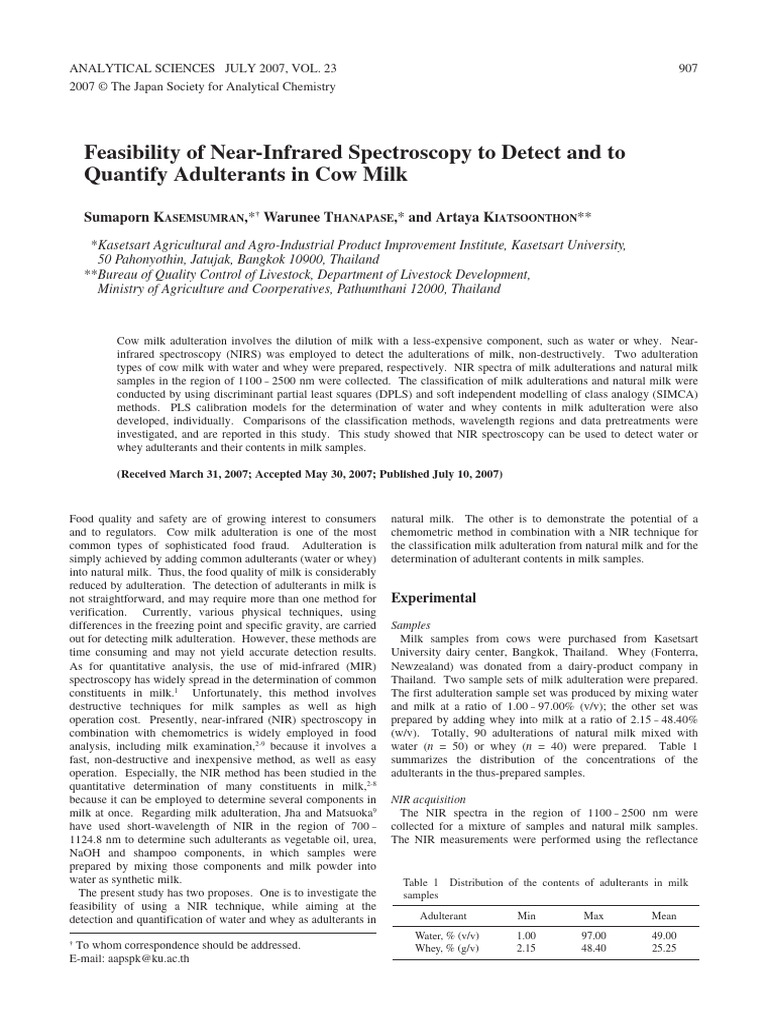 Feasibility of Near-Infrared Spectroscopy To Detect and To | PDF | Chemometrics