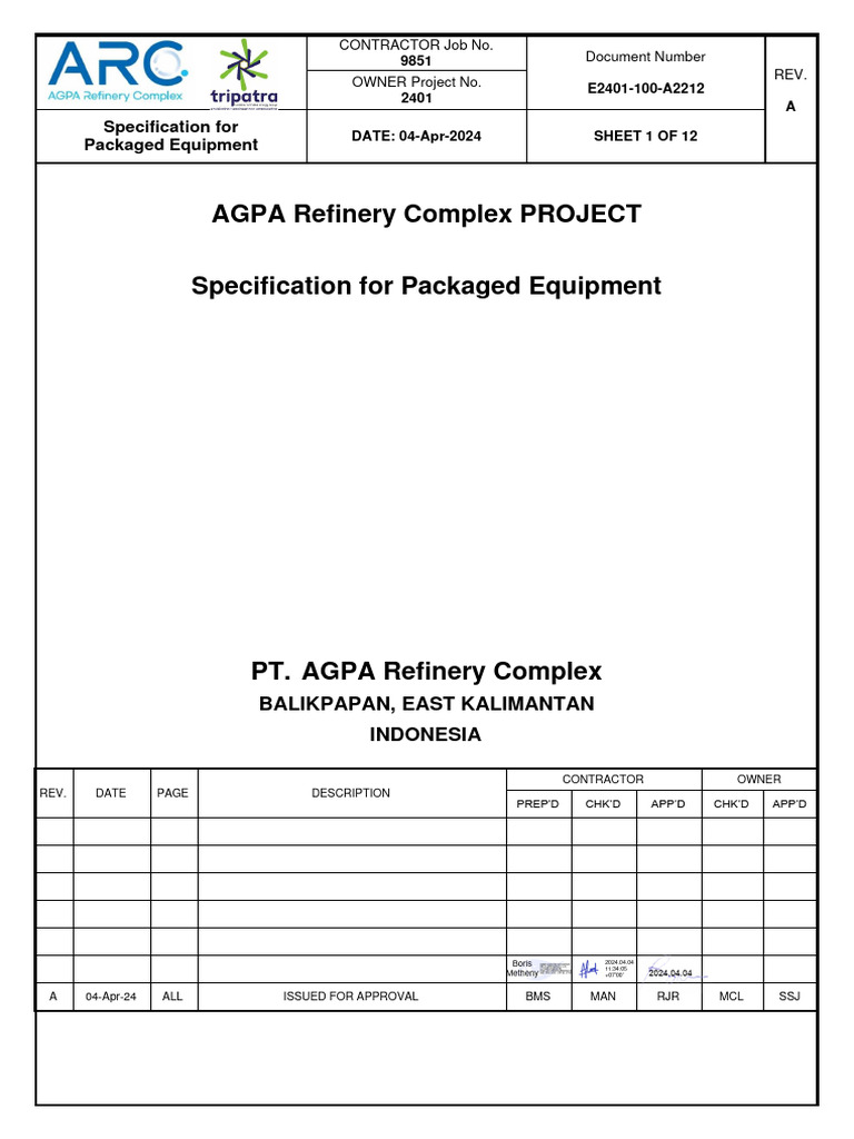 Specification for AGPA Refinery Equipment | PDF | Specification ...