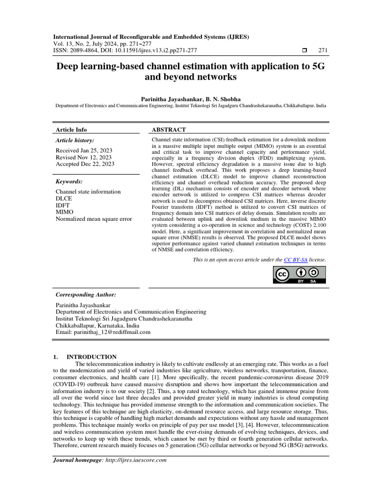 Deep Learning-Based Channel Estimation With Application To 5G and Beyond Networks | PDF | Mimo ...