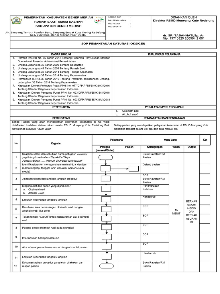 Sop Pemantauan Saturasi Oksigen | PDF