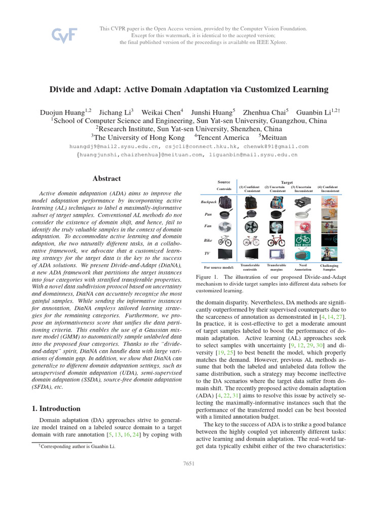 Huang Divide and Adapt Active Domain Adaptation Via Customized Learning CVPR 2023 Paper | PDF ...