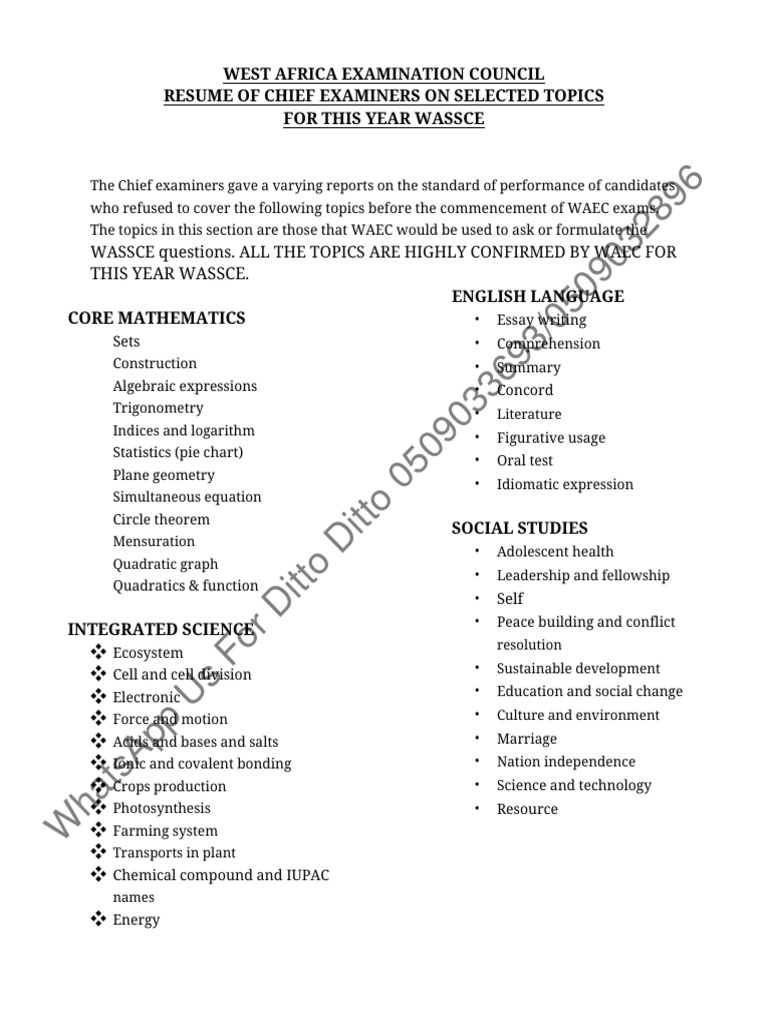 Waec Confirmed Selected Topics For Wassce 2024 | PDF | Textiles | Economics Waec Confirmed Selected Topics For Wassce 2024 | PDF | Textiles | Economics