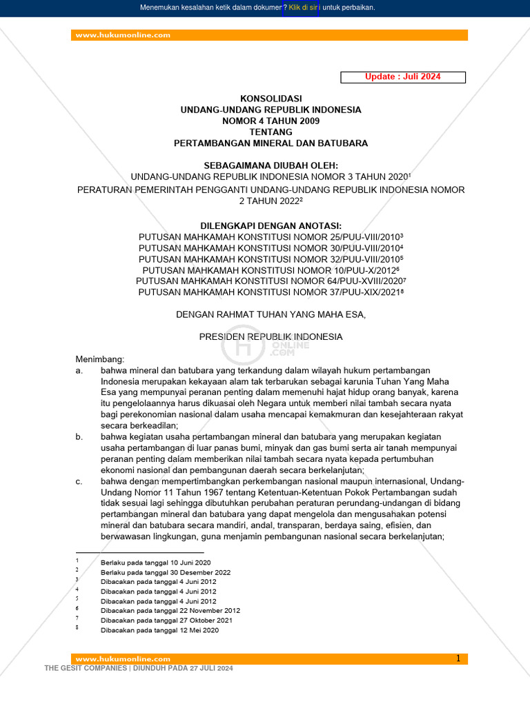 Konsolidasi UU No. 4 Tahun 2009 | PDF | Teknologi & Rekayasa