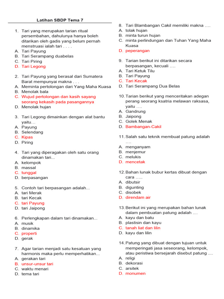 Latihan SBDP Tema 7 | PDF