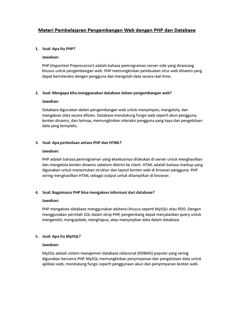 Materi Pembelajaran Pengembangan Web Dengan PHP Dan Database | PDF