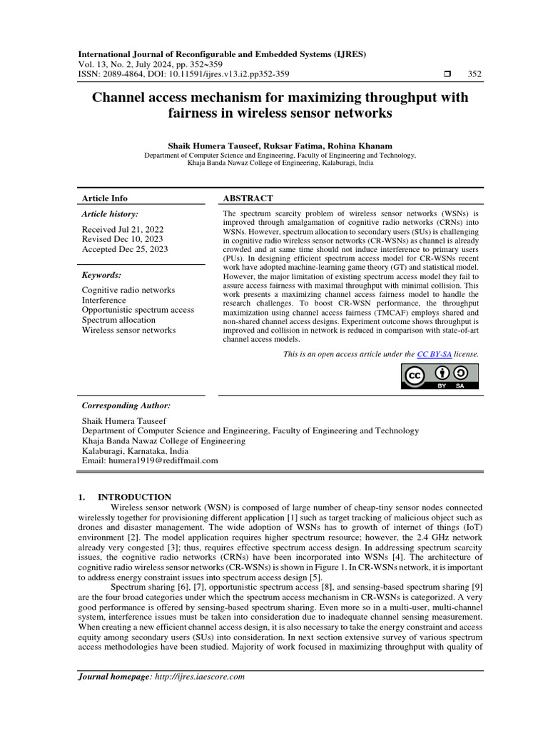 Channel Access Mechanism For Maximizing Throughput With Fairness in Wireless Sensor Networks ...