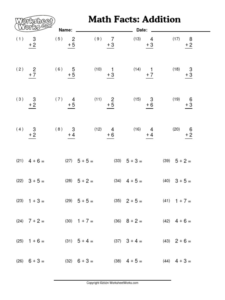 WorksheetWorks Math Facts Addition 1 | PDF