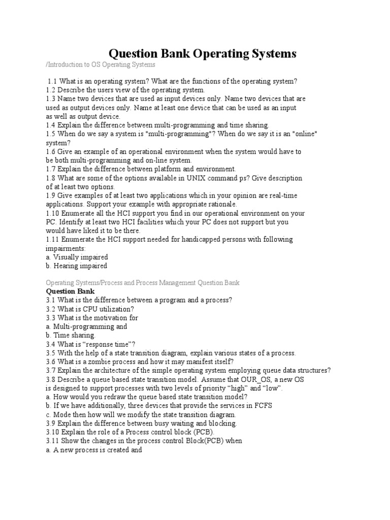 Operating Systems Question Bank 102309064412 1 | Scheduling (Computing) | Operating System