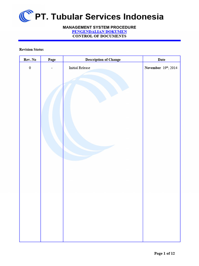 MSP-OCTG-QMS-003 Rev.0 Control of Document | PDF