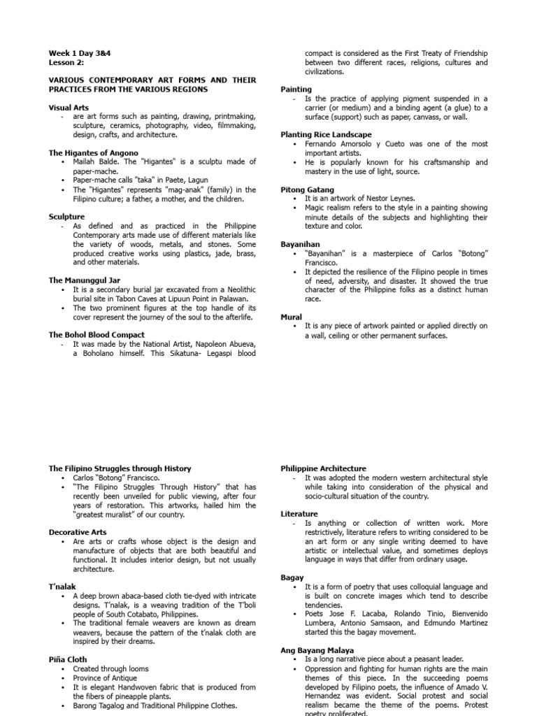 Contemporary Arts Week 1 Day 3&4 Lesson#2 | PDF | Paintings | Philippines