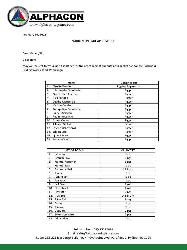 List of Manpower and Equipment | PDF