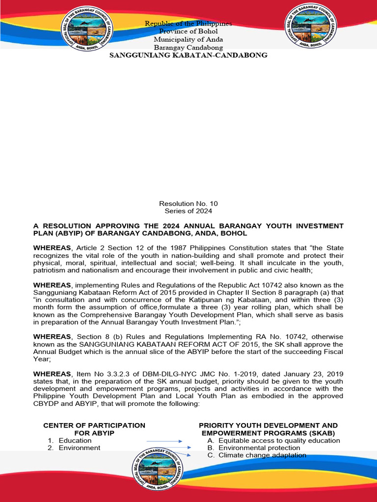 006 SK Resolution No. 10-ABYIP | PDF