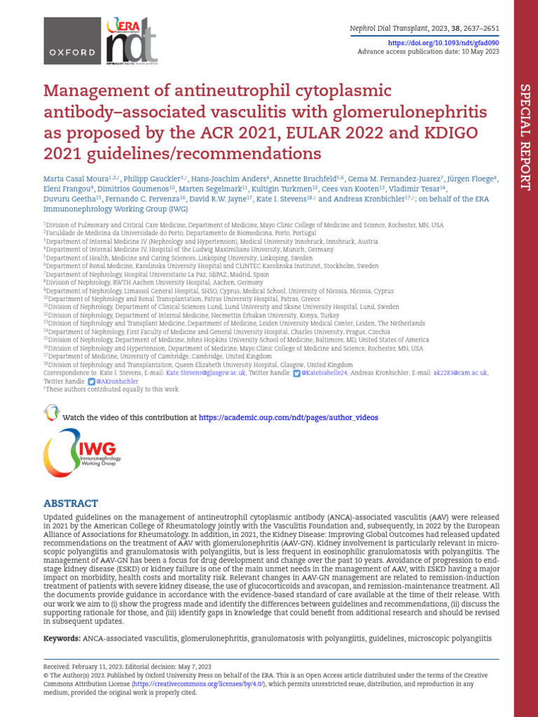 Management of ANCA Vasculitis Article | PDF | Nephrology | Diseases And ...