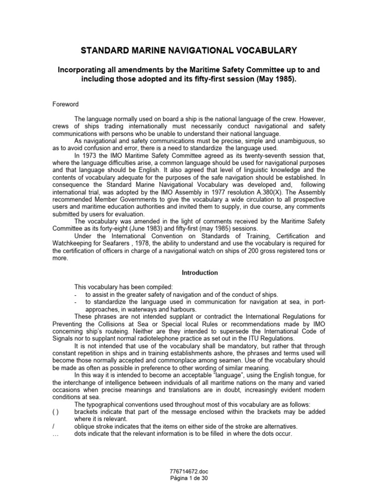 Standard Marine Navigational Vocabulary | PDF | Anchor | Traffic