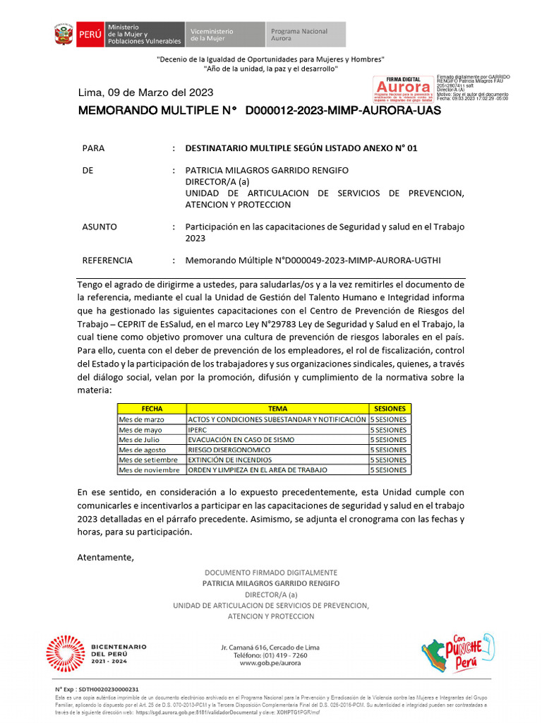 Memorando Multiple 000012 2023 Uas | PDF | Relaciones laborales