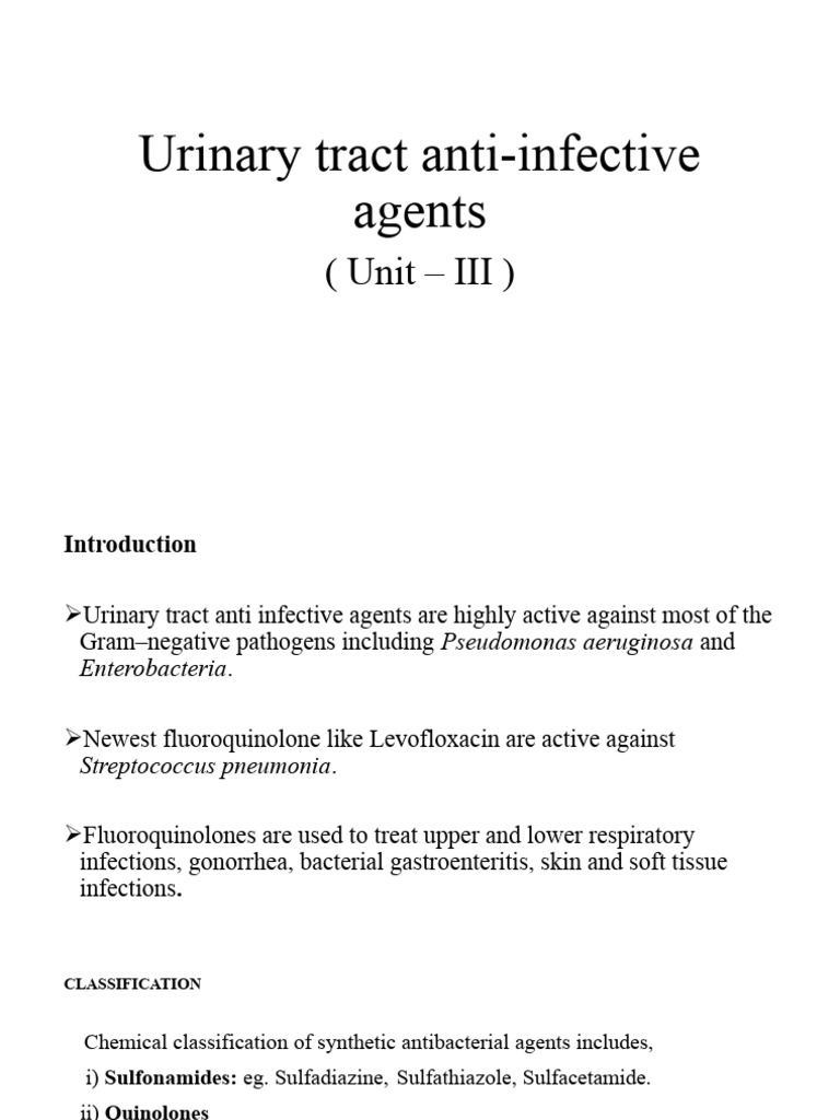 Unit 3-Urinary tract anti-infective agents | PDF | Bacteria | Antibiotics