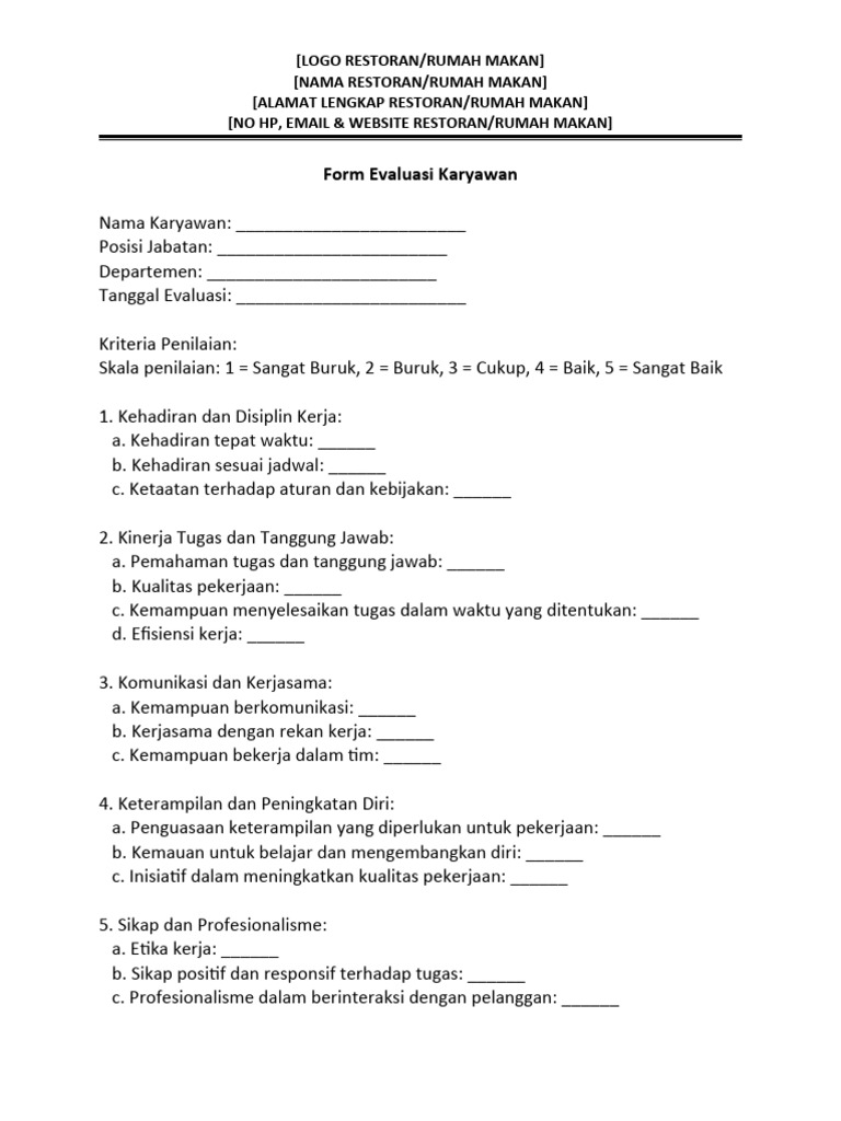 Form Evaluasi Karyawan | PDF | Bisnis | Pengelolaan Keuangan & Uang