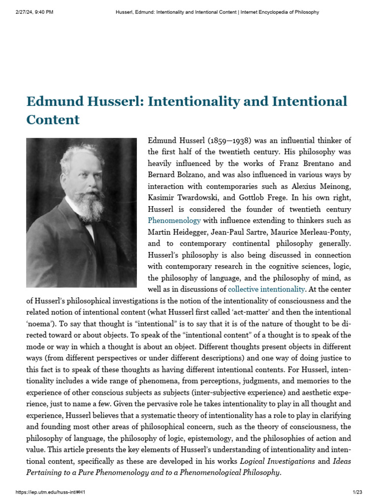 Husserl's Intentionality Explained | PDF | Phenomenology (Philosophy ...
