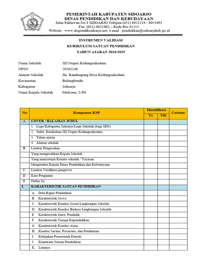 Instrumen Validasi KSP-SD 2024 | PDF