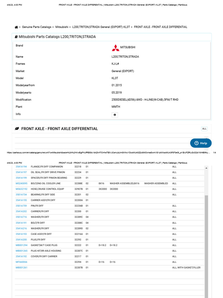 Front Axle - Front Axle Differential - Mitsubishi l200, Triton, Strada General (Export) Kl3t ...