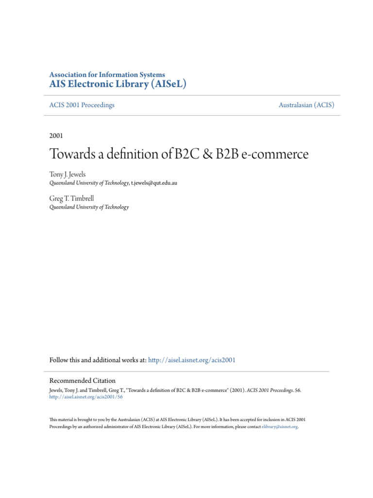 Towards A Definition of B2C & B2B E-Commerce | PDF | E Commerce ...