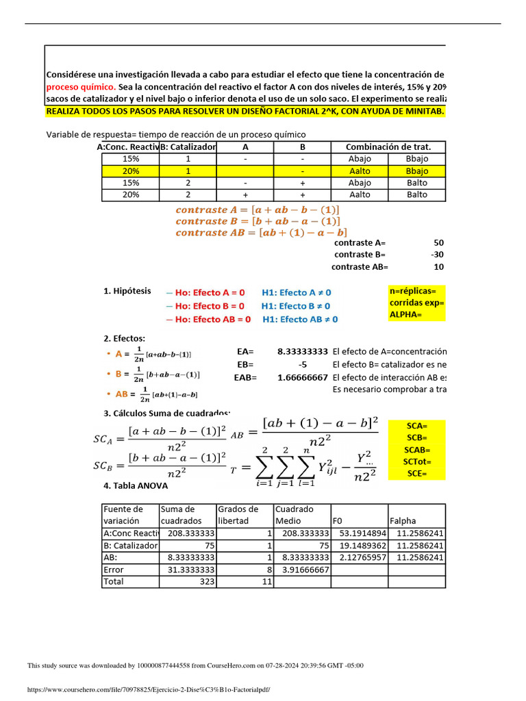 Ejercicio 2 Dise o Factorial PDF | PDF | Experimentar