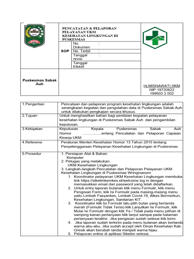 Sikelim - SOP PENCATATAN DAN PLEPOARAN PELAYANAN UKM KESEHATAN ...