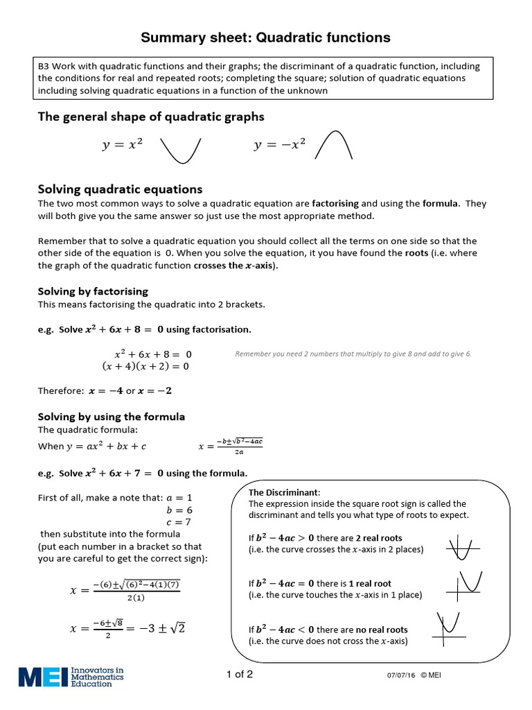 2 Quadratic Functions | PDF | Quadratic Equation | Equations