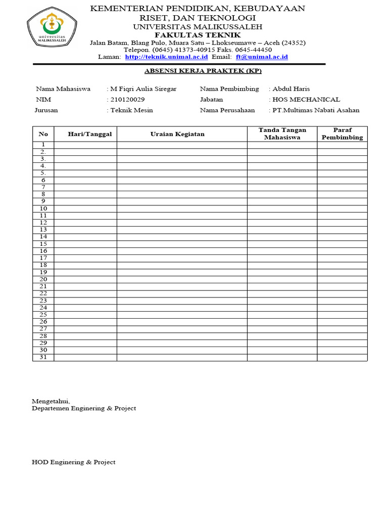 Absensi Kerja Praktek | PDF | Teknologi & Rekayasa