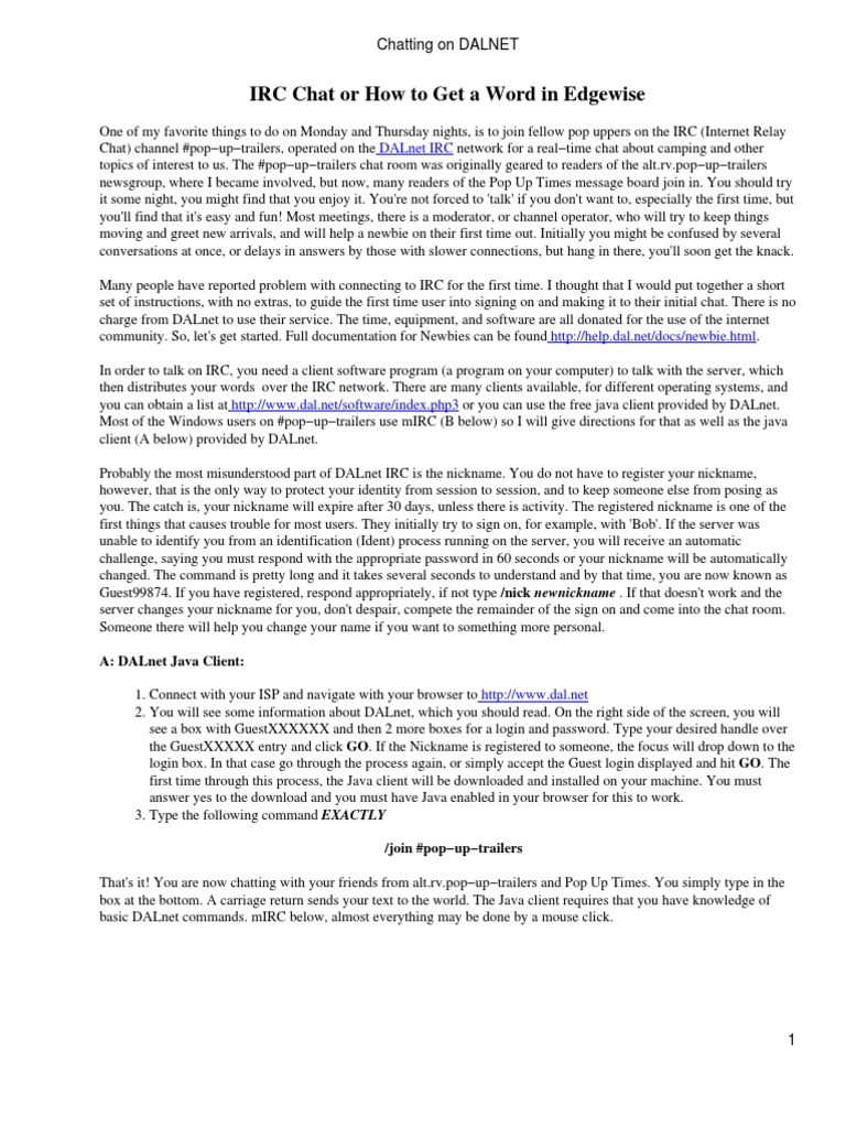 An Introduction to Chatting on DALNET: Connecting to #pop-up-trailers ...