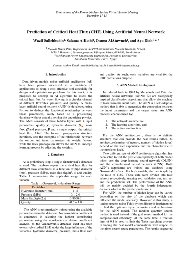 20A-467-Wazif-Sallehhudin Prediction of Critical Heat Flux (CHF) Using Artificial Neural Network ...