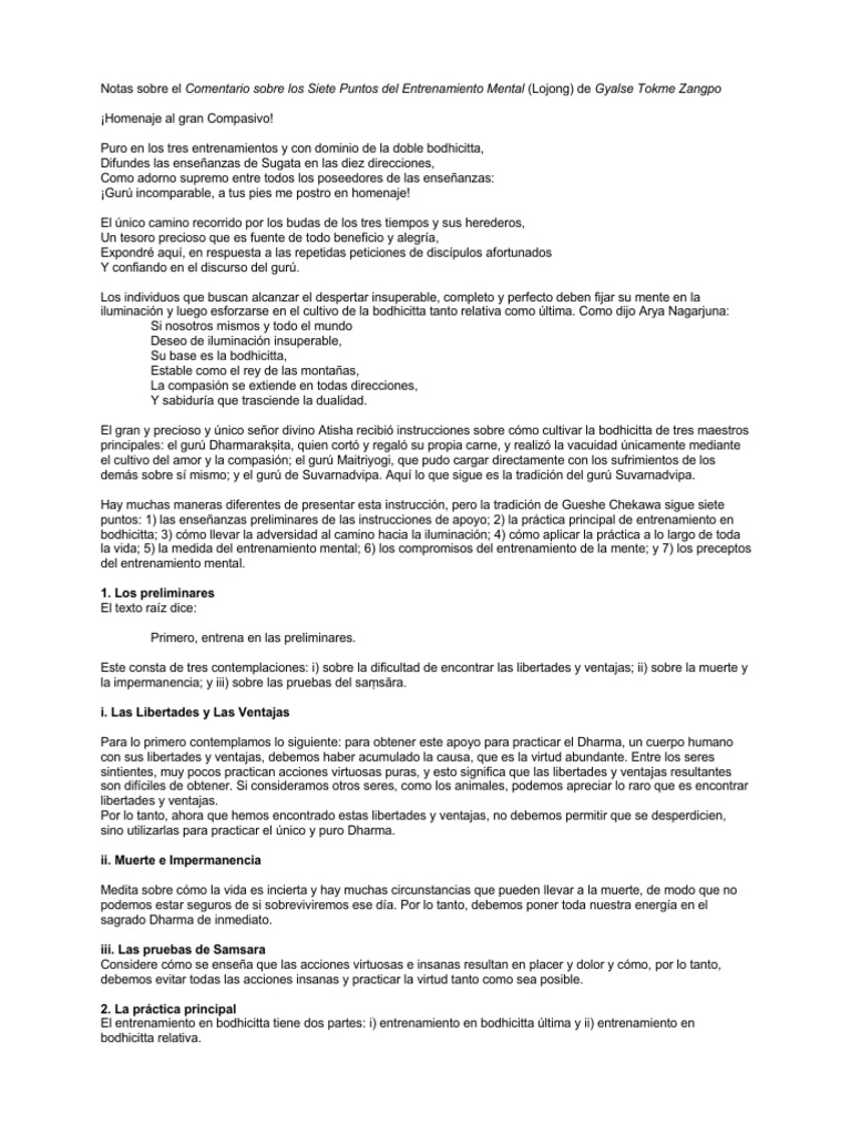 Alexander Berzin - Notas Sobre El Comentario Sobre Los Siete Puntos Del ...