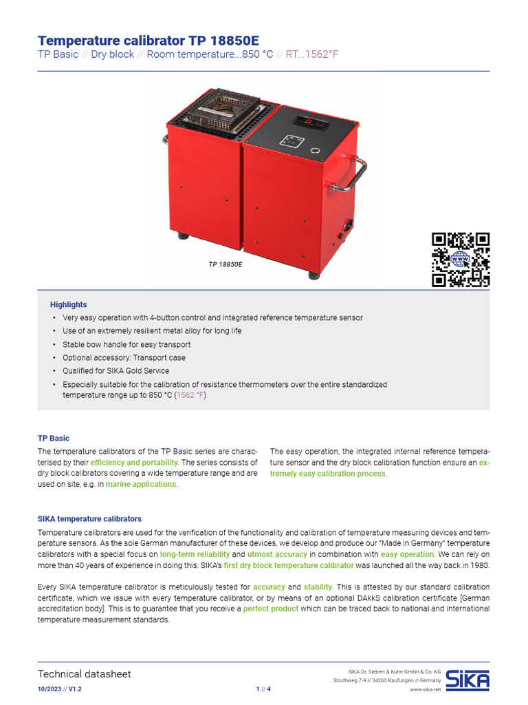 Datasheet_Temperature_Calibrators_TP18850E_EN | PDF | Calibration | Temperature