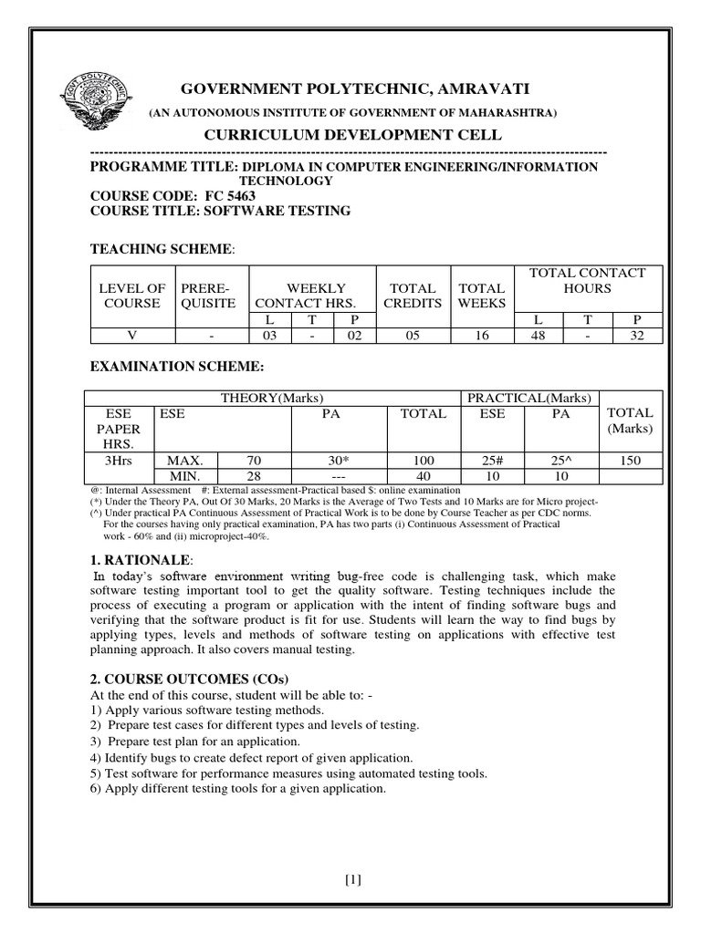 software testing syllabus (1) | PDF | Software Testing | Computer Science software testing syllabus (1) | PDF | Software Testing | Computer Science
