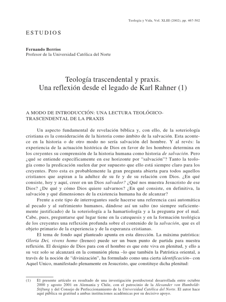 Rahner - Teología Trascendental y Praxis Una Reflexión Desde El Legado de Karl Rahner | PDF ...