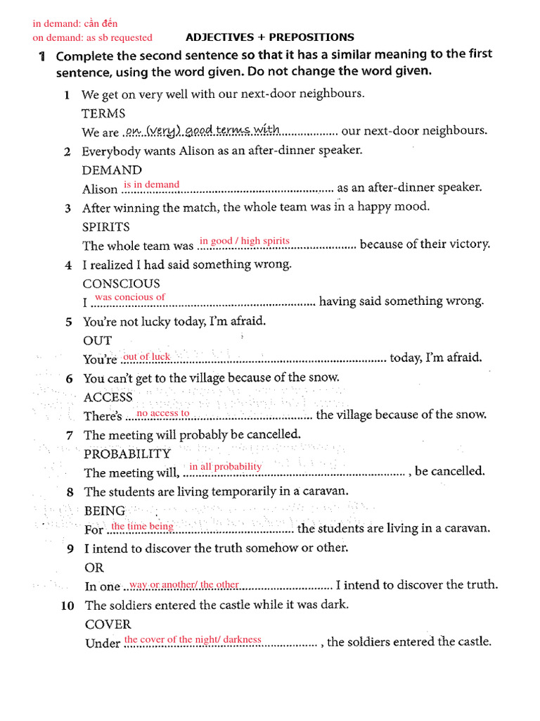 Adjectives Prepositions Pdf