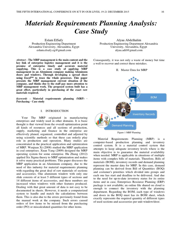 Case Study Materials Requirements Planning Analysis | PDF