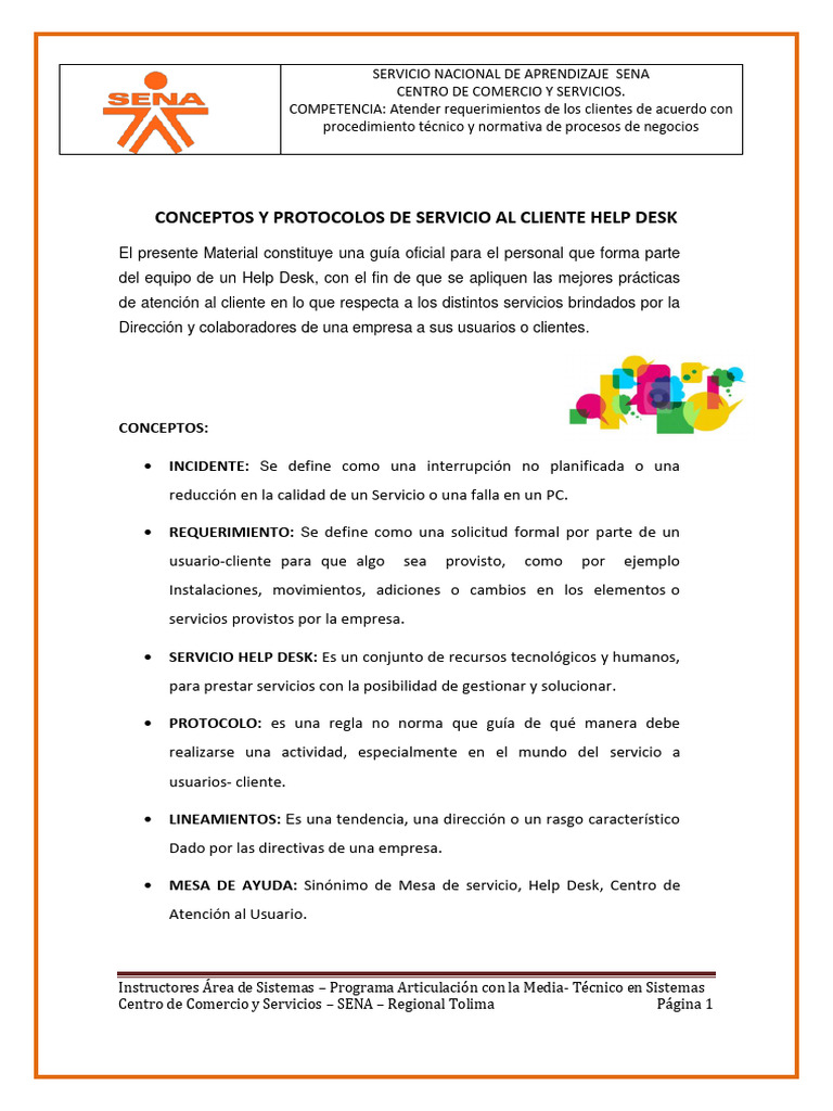 Material de Apoyo 3 - Conceptos y Protocolos Help Desk | PDF | Mesa de ayuda