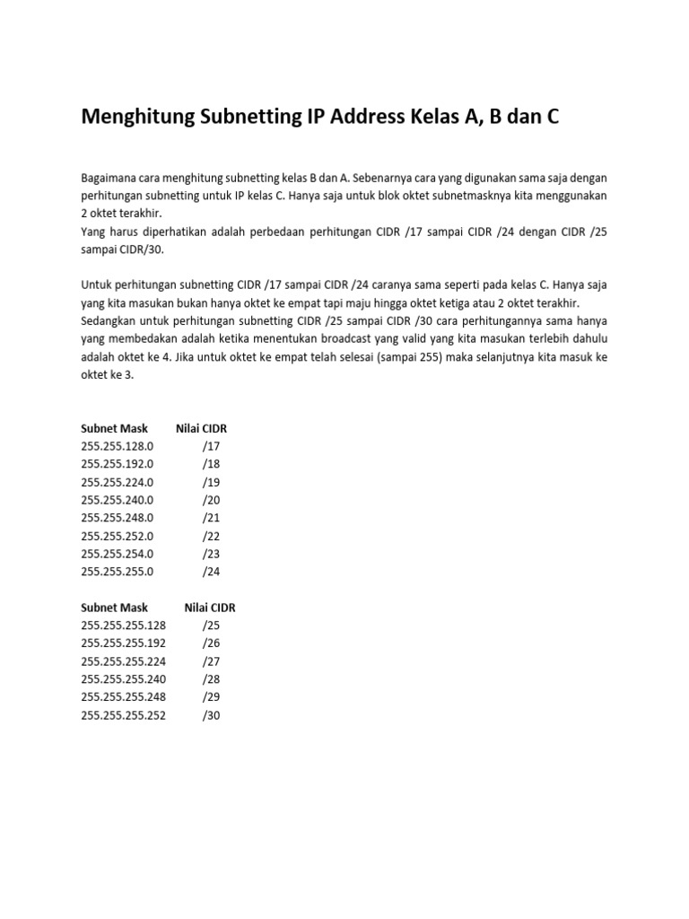 Menghitung Subnetting IP Address | PDF